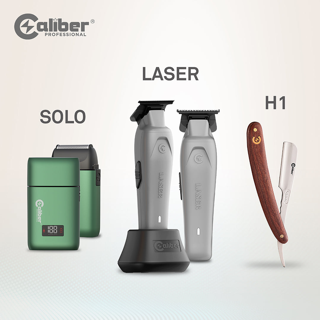 Precision Barber Bundle: SOLO SHAVER + LASER Trimmer + Caliber Straigh ...